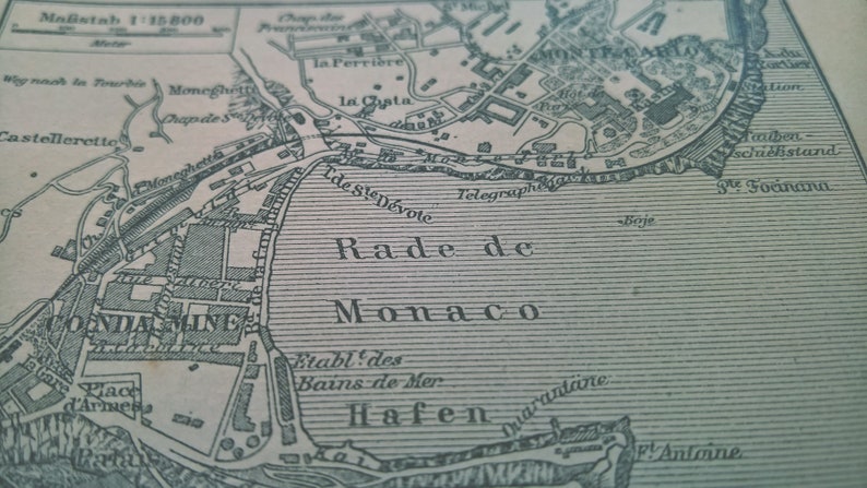 1892 Vintage Map of Monaco - Etsy