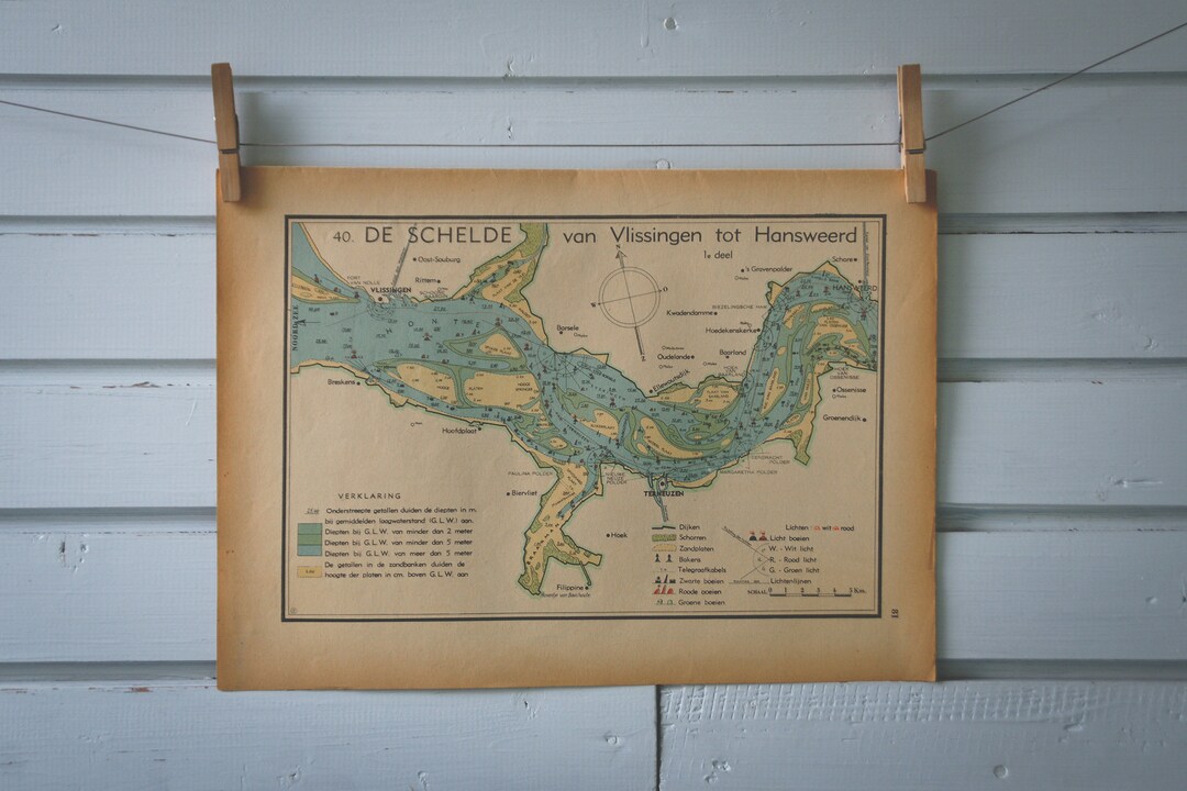 1941 Vintage Map of River Schelde - Etsy