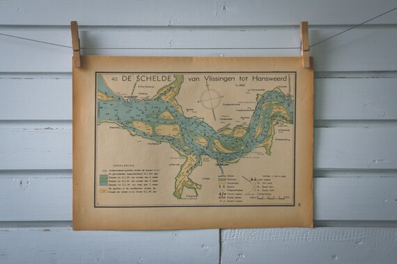 1941 Vintage Map of River Schelde - Etsy