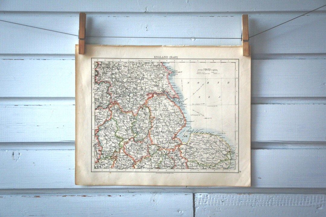 1907 Vintage East England Map - Etsy