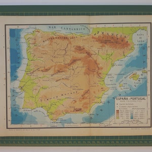 1950 Vintage Map of Spain - Etsy