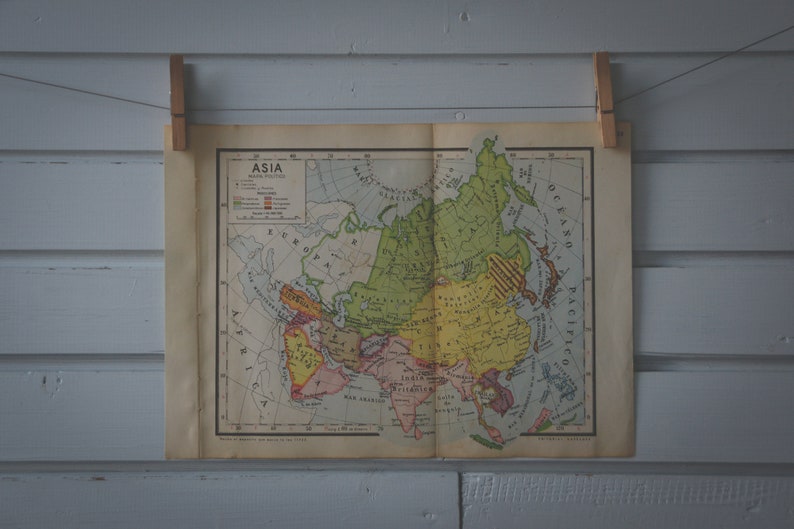 1950 Vintage Map of Asia - Etsy