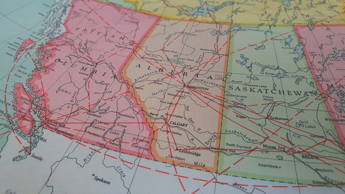 1960 Vintage Map of Canada - Etsy