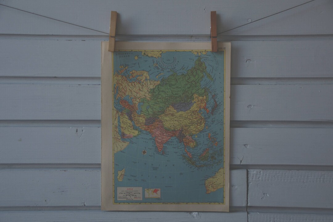 1955 Vintage Map of Asia - Etsy