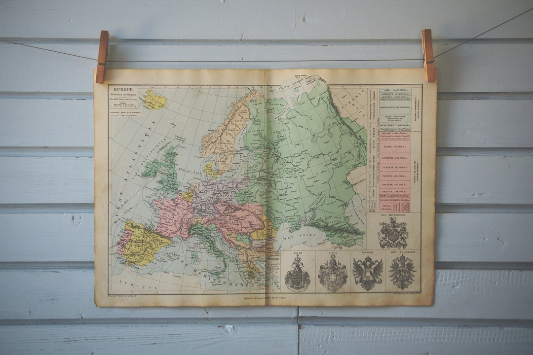 1880 Vintage Map of Europe - Etsy