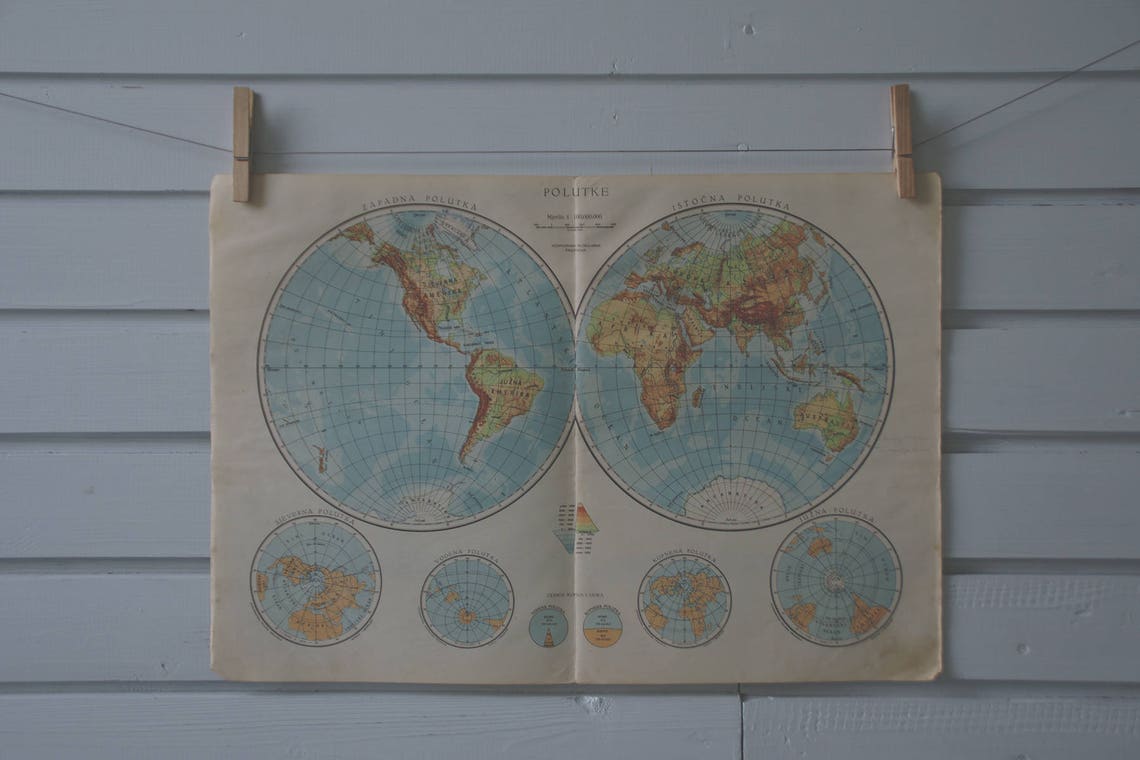 1950 Vintage World Map - Etsy