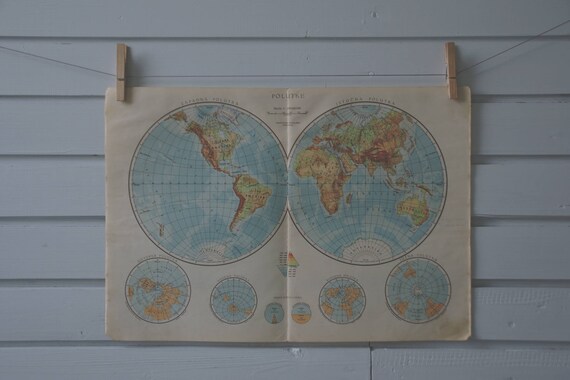 1950 Vintage World Map - Etsy