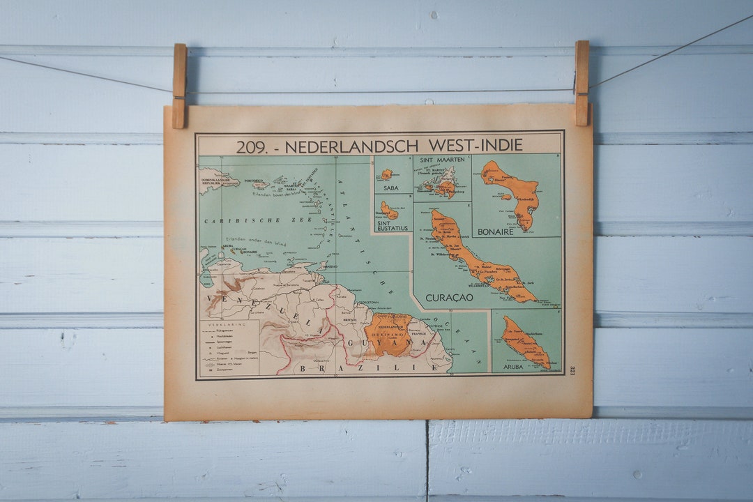 1941 Vintage Map of the Dutch Caribbean & Suriname - Etsy