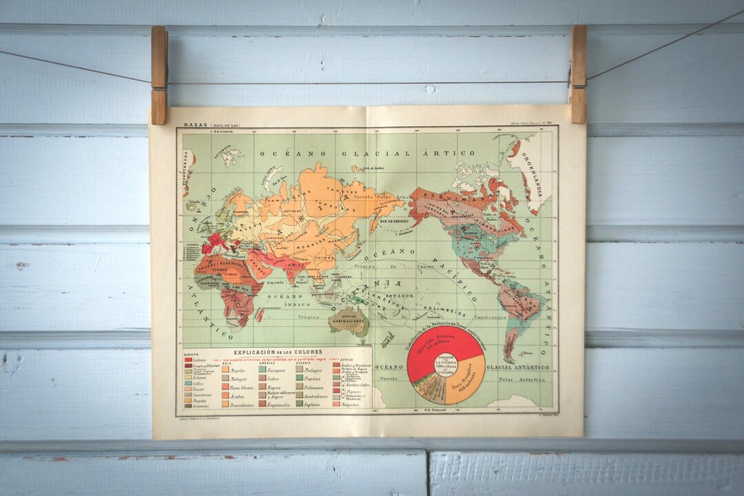 1928 Vintage World Demography Map - Etsy