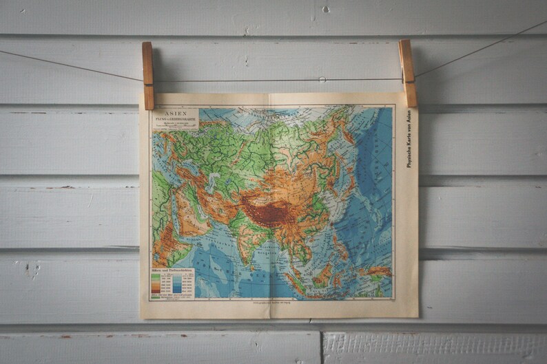 1936 Vintage Map of Asia - Etsy