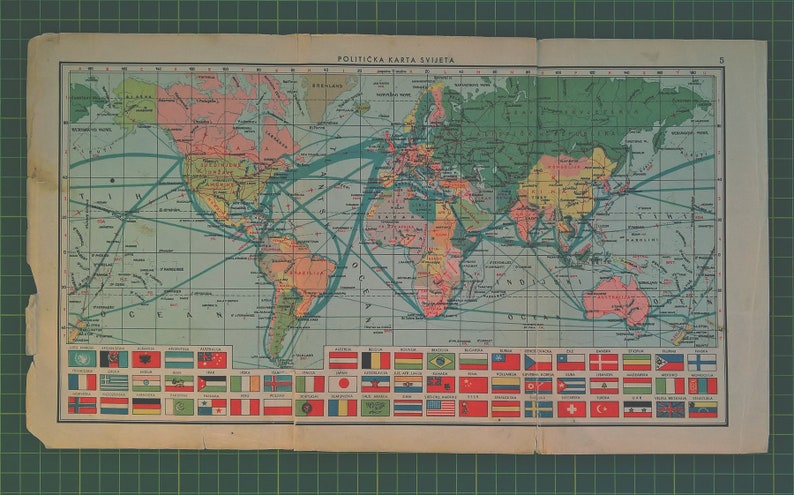 1959 Vintage World Map - Etsy