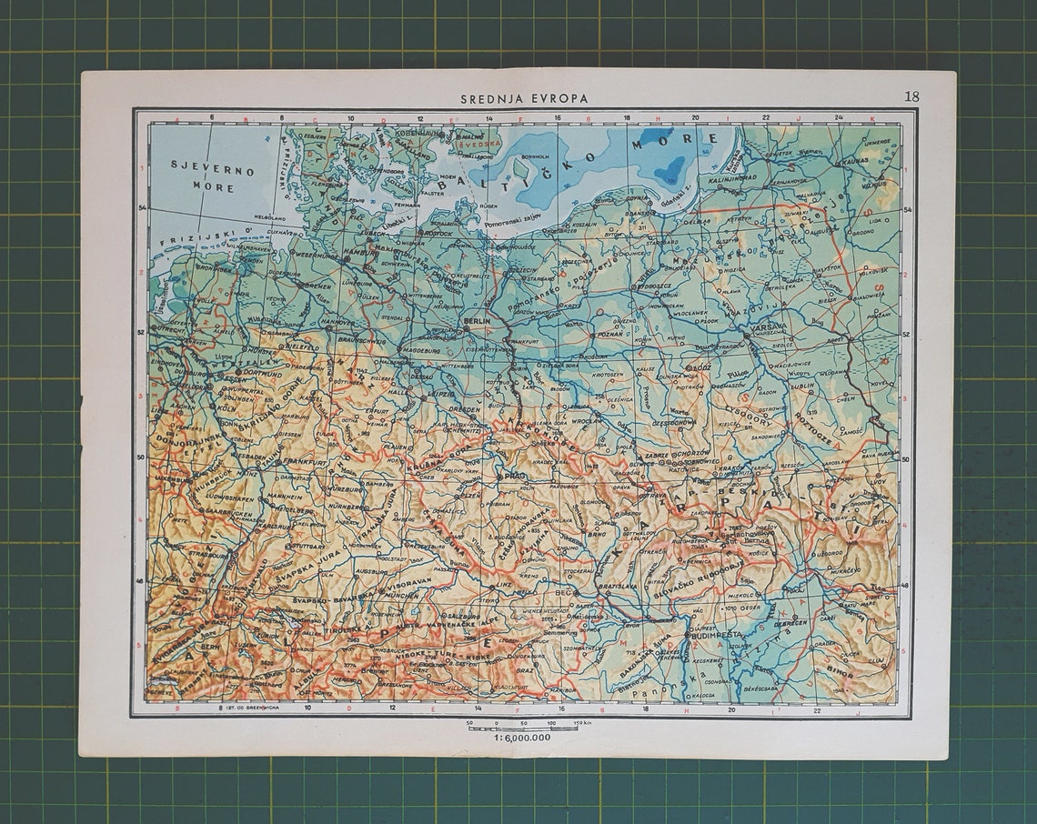 1965 Vintage Central Europe Map - Etsy