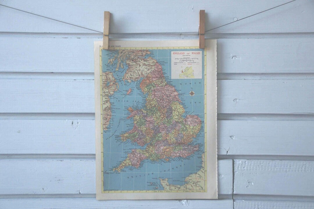 1955 Vintage England & Wales Map - Etsy