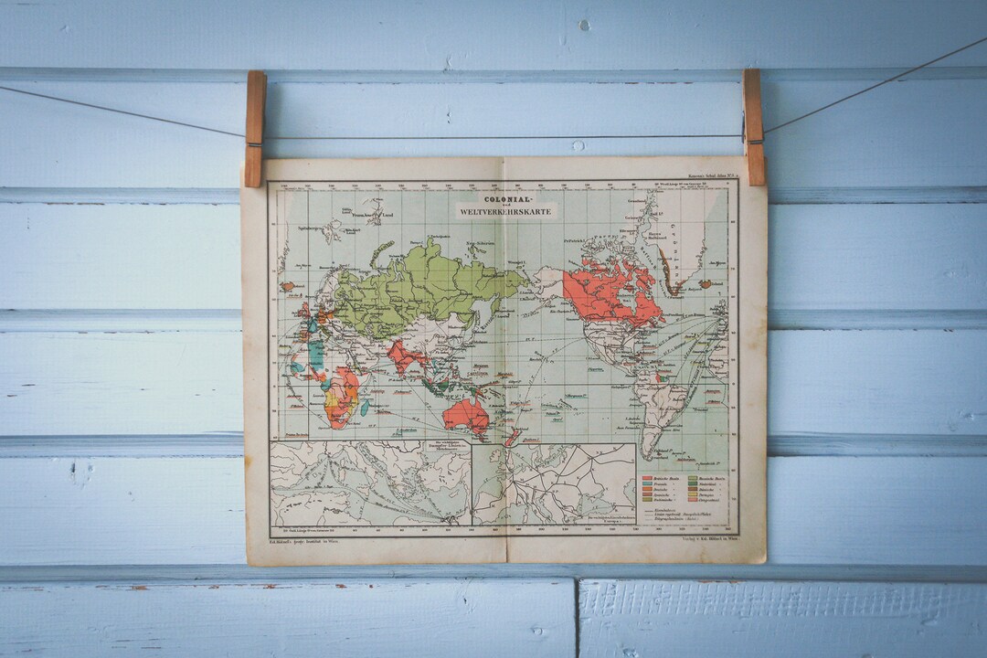 1897 Vintage Colonial Map of the World - Etsy