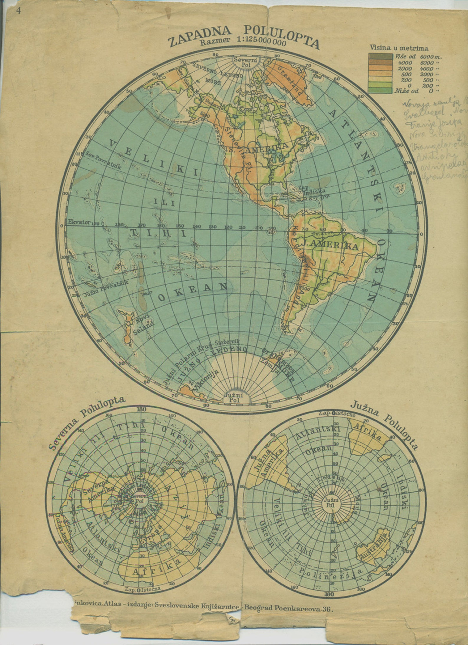 1930s Vintage World Hemispheres Map - Etsy