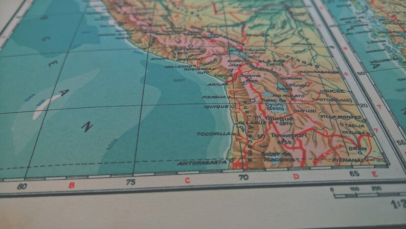 1959 Vintage Map of the Andes | Etsy