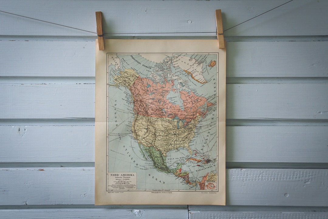 1907 Vintage North America Map - Etsy