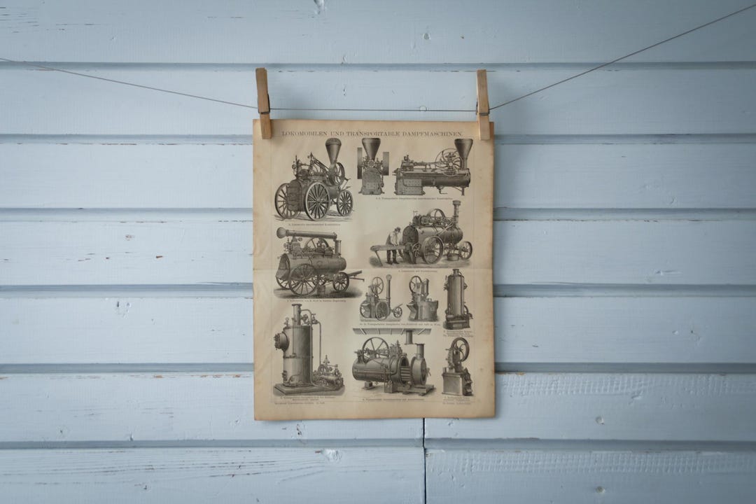 1887 Vintage Steam Engines and Vehicles Lithograph Illustration - Etsy