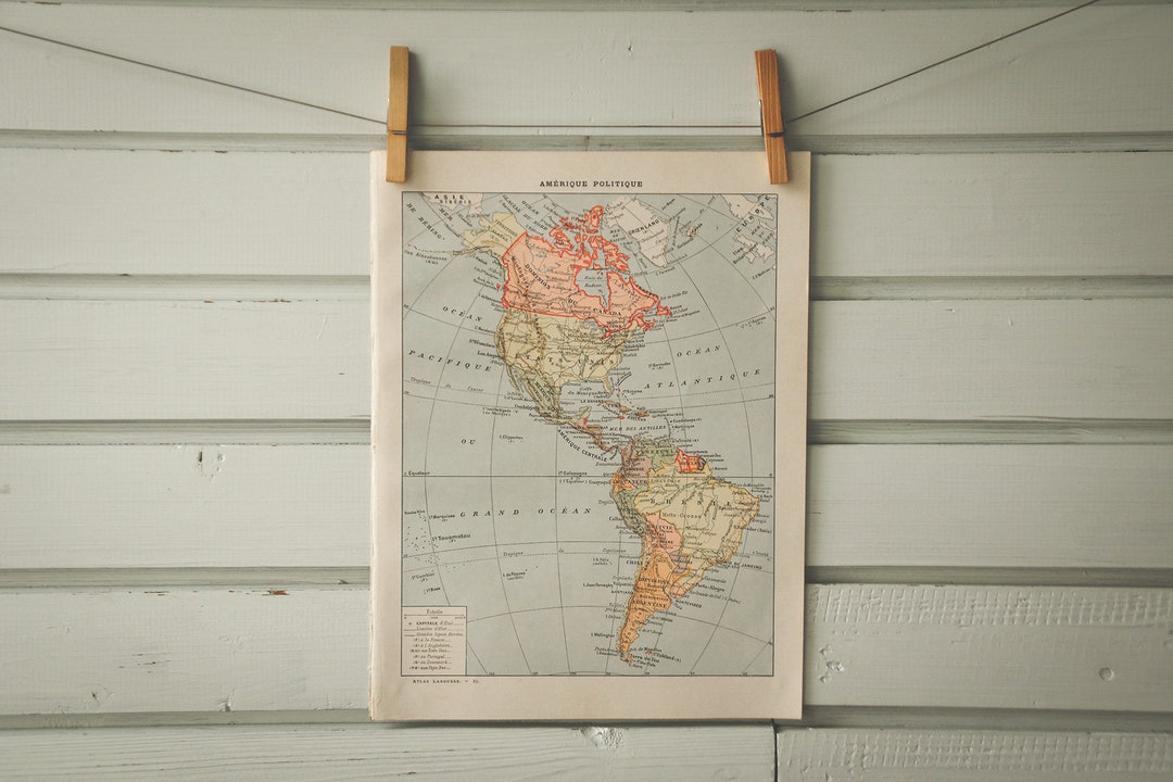 1924 Vintage Map of the Americas - Etsy