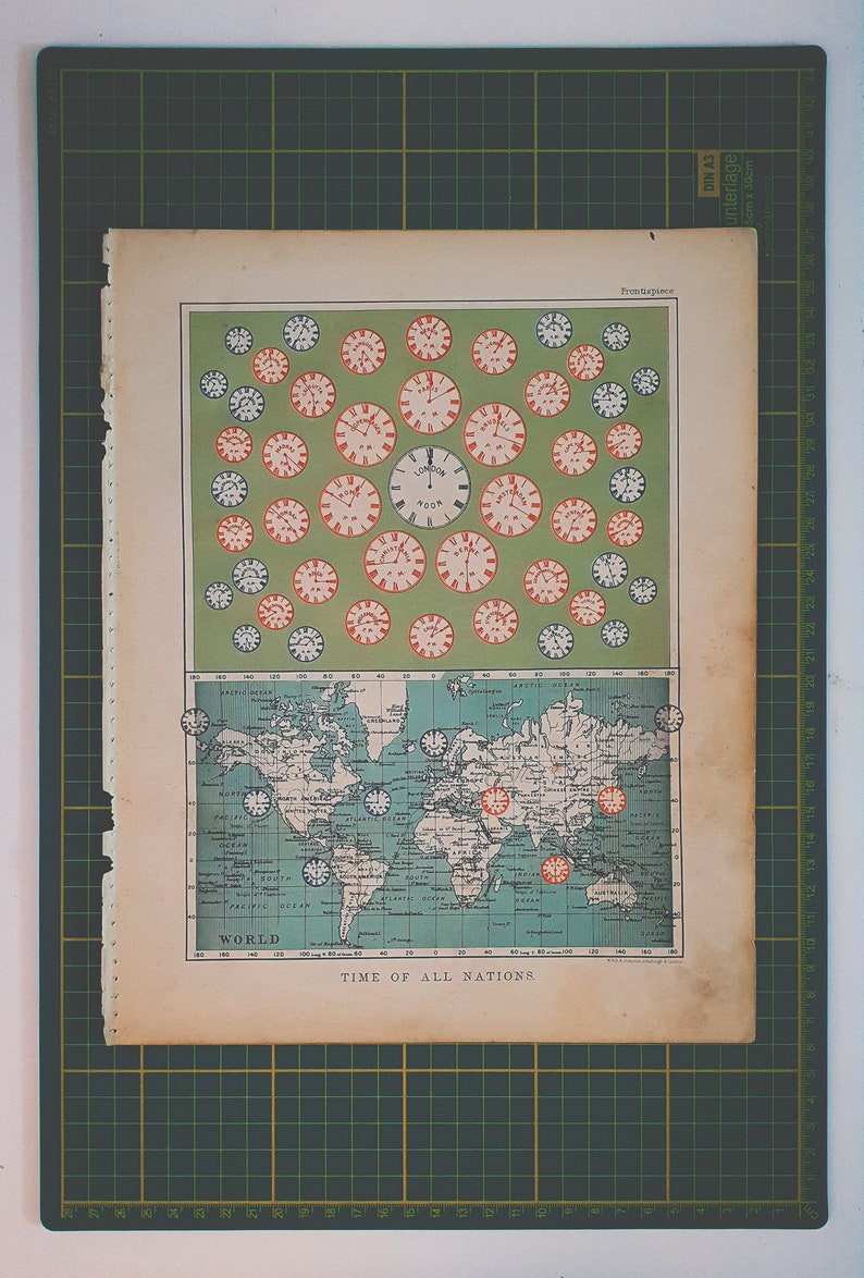1901 Vintage World Time Zones Map - Etsy