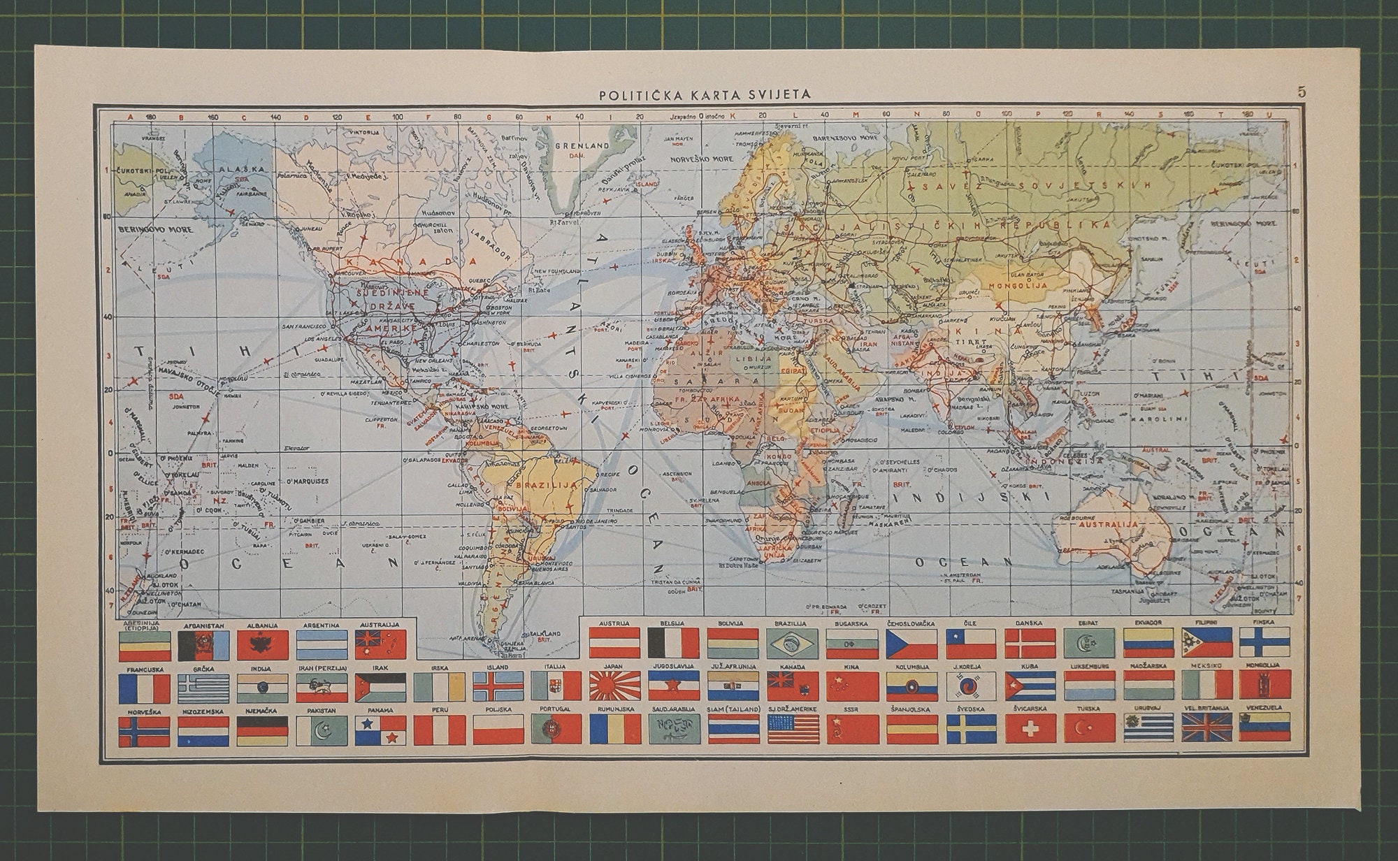 1956 Vintage World Map