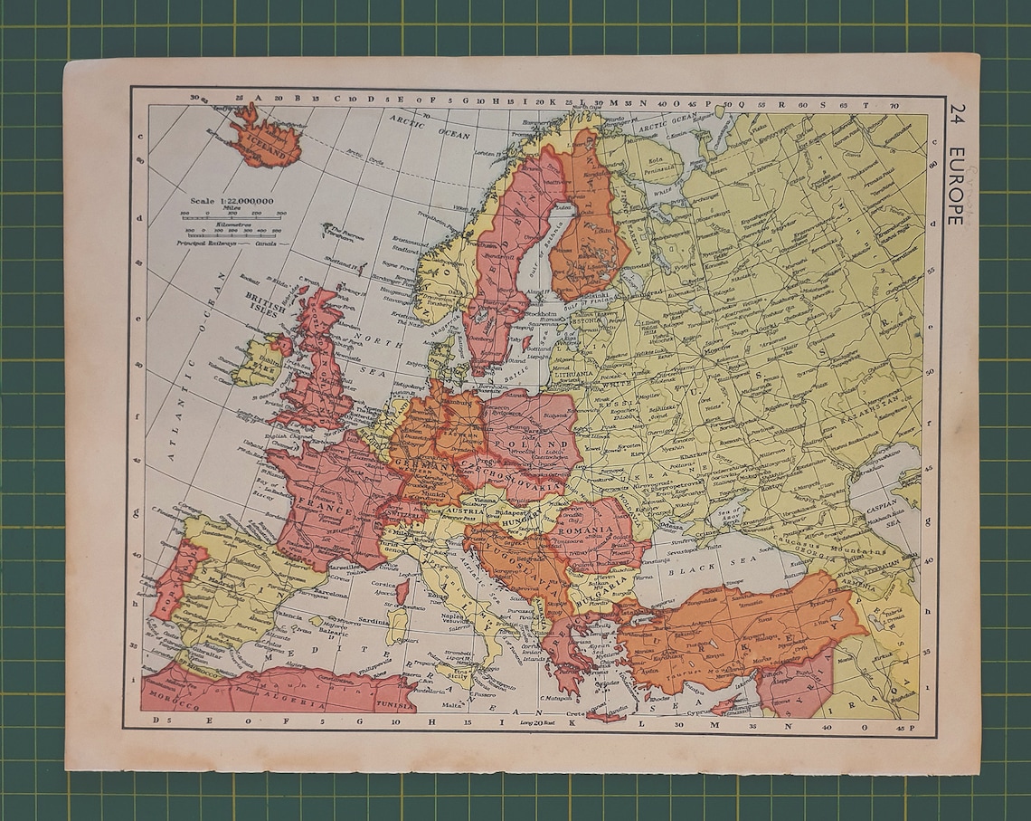 1950 Vintage Map of Europe - Etsy