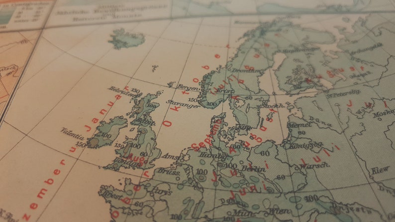 1907 Vintage Temperature Map of Europe | Etsy