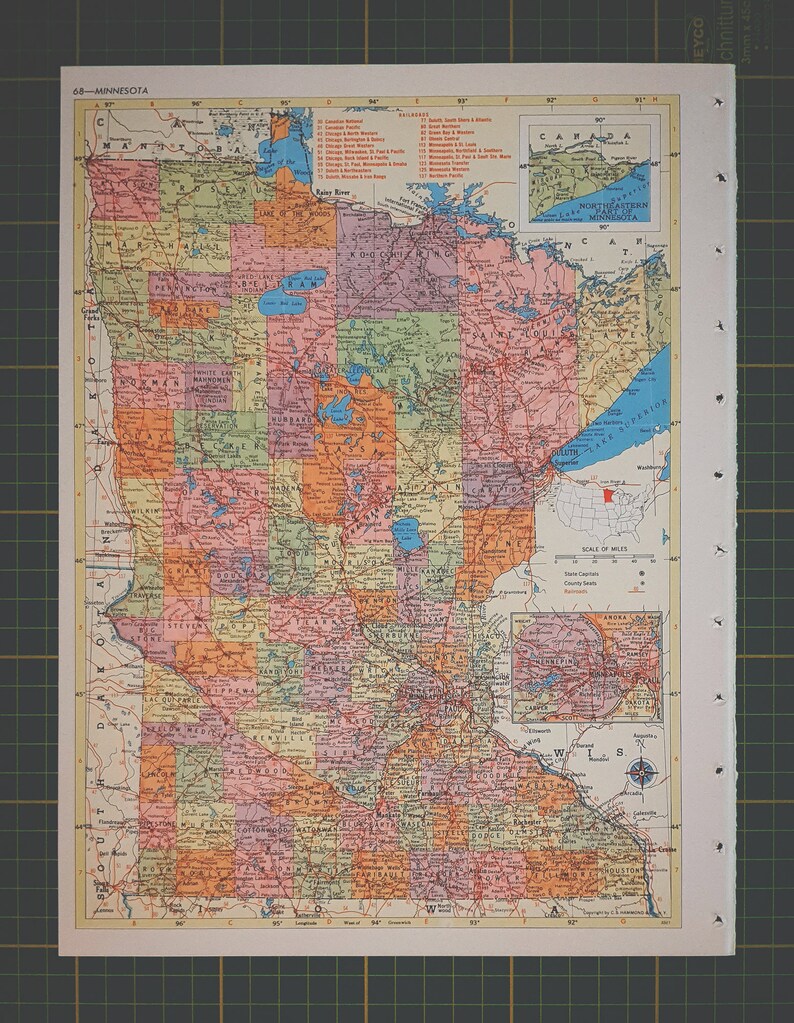 1957 Vintage Map of Minnesota - Etsy