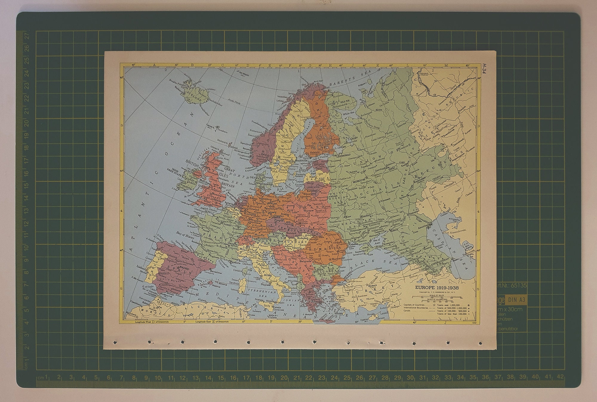 1954 Vintage Interwar Period Map of Europe