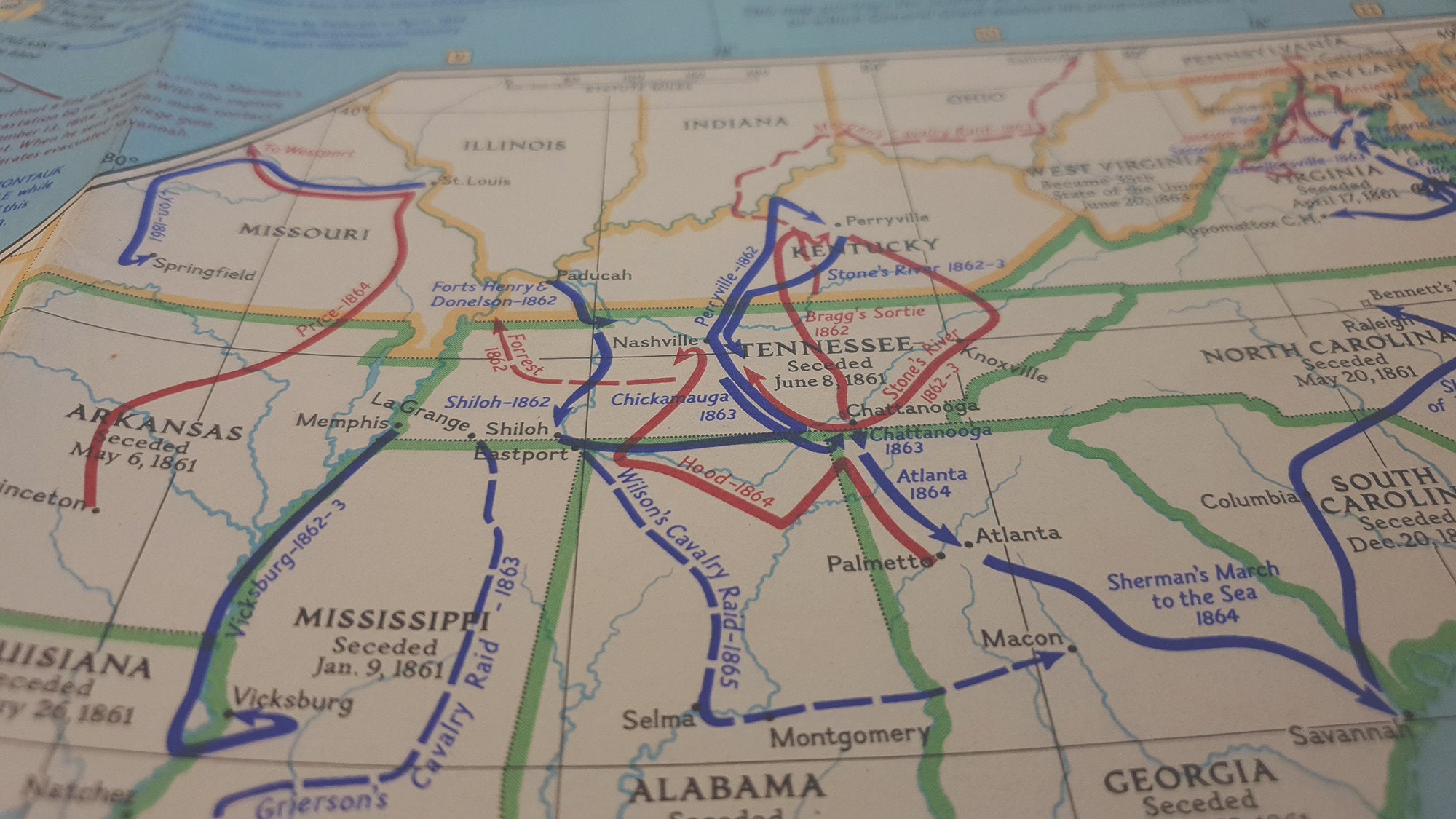 1961 Vintage National Geographic Battlefields of the Civil War Map