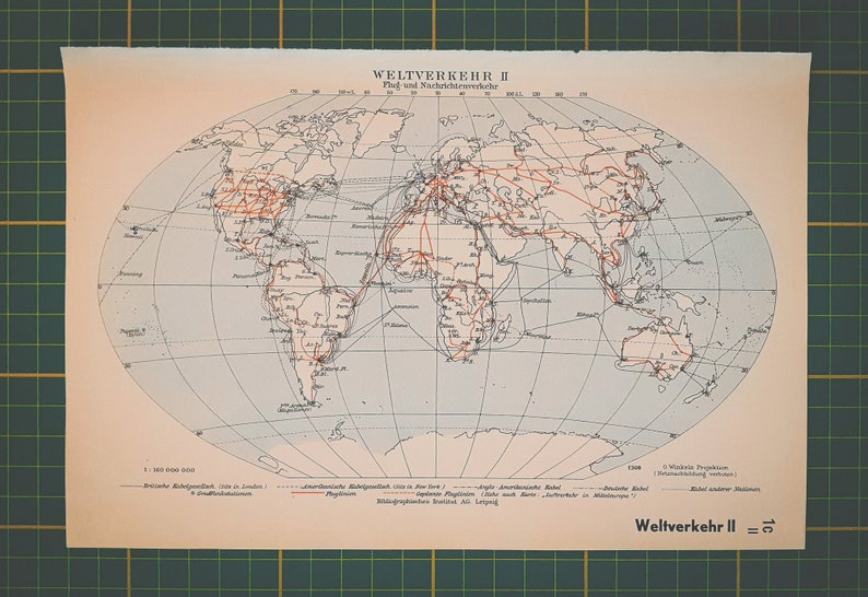 1936 Vintage World Air Traffic Map | Etsy