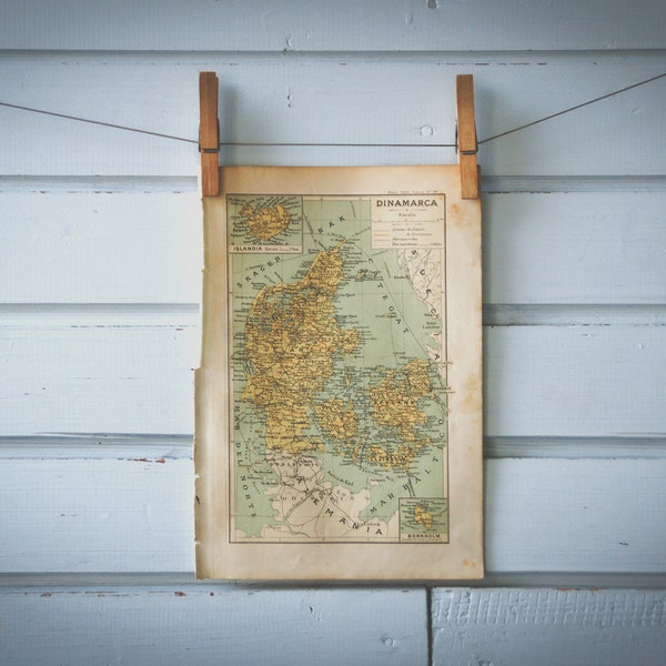Vintage Map of Denmark - Etsy
