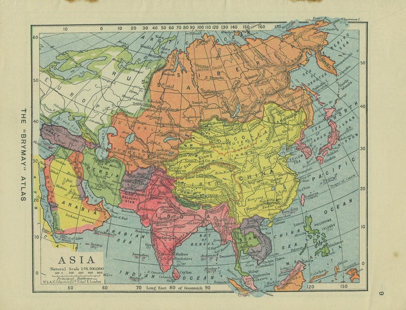 1930s Vintage Map of Asia - Etsy