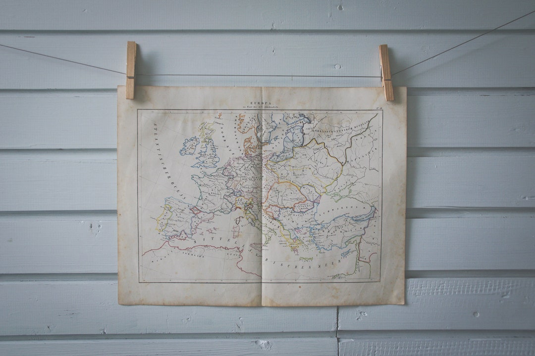1859 Vintage Map of Europe in the 14th Century - Etsy