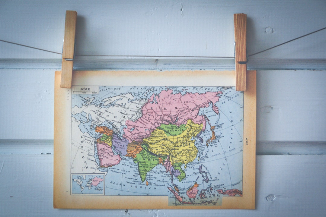 1956 Vintage Map of Asia - Etsy