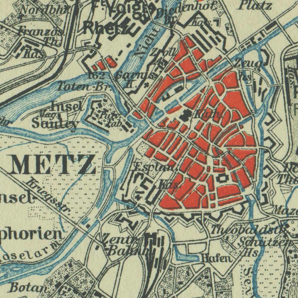1890 Vintage Map of Metz