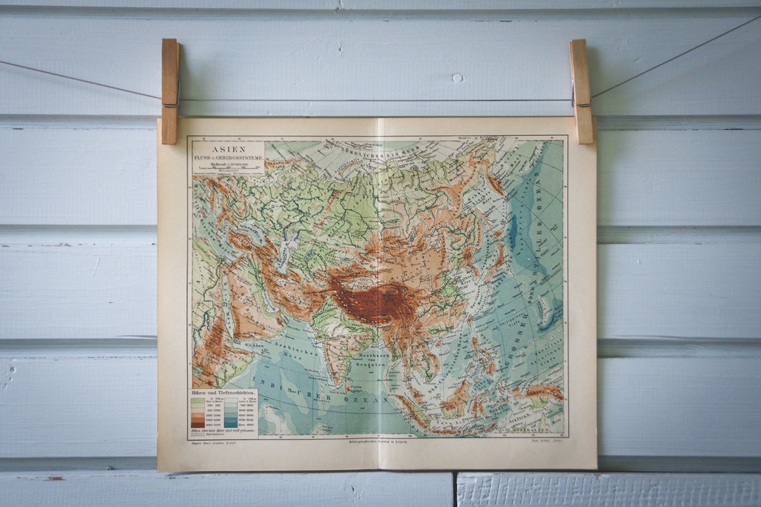1907 Vintage Map of Asia - Etsy