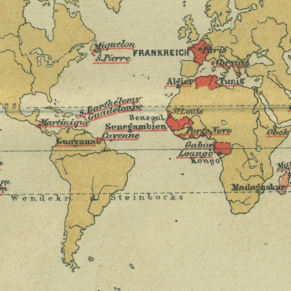 1890 Vintage World Colonies Map