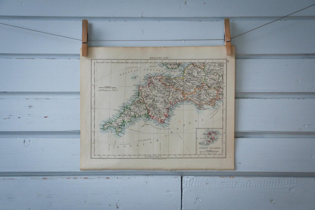 1901 Vintage Southwest England Map - Etsy