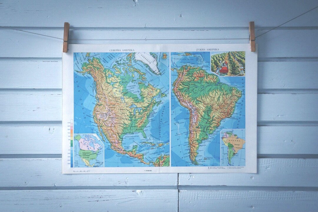 1970 Vintage Map of the Americas - Etsy