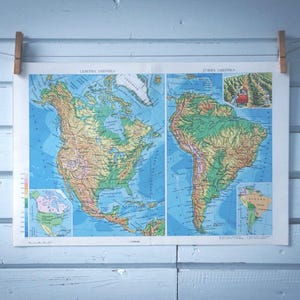 1970 Vintage Map of the Americas - Etsy