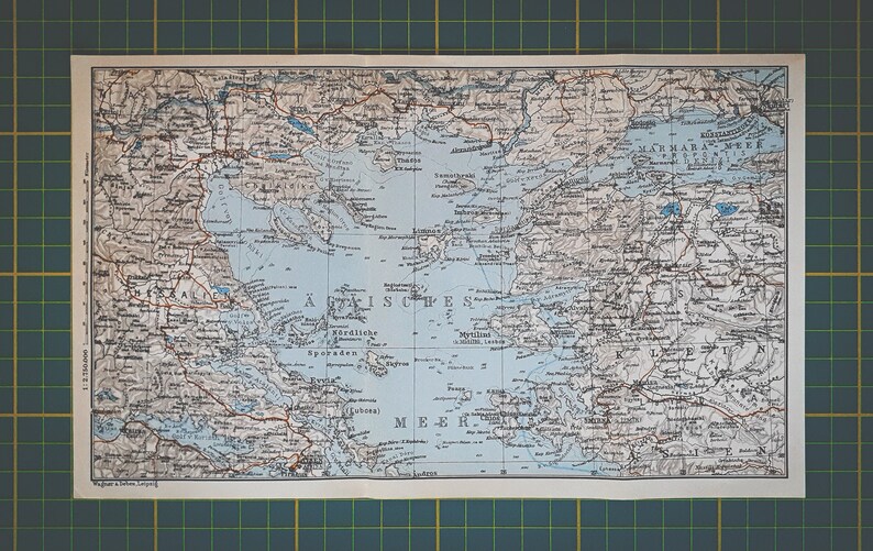 1934 Vintage North Aegean Sea Map - Etsy