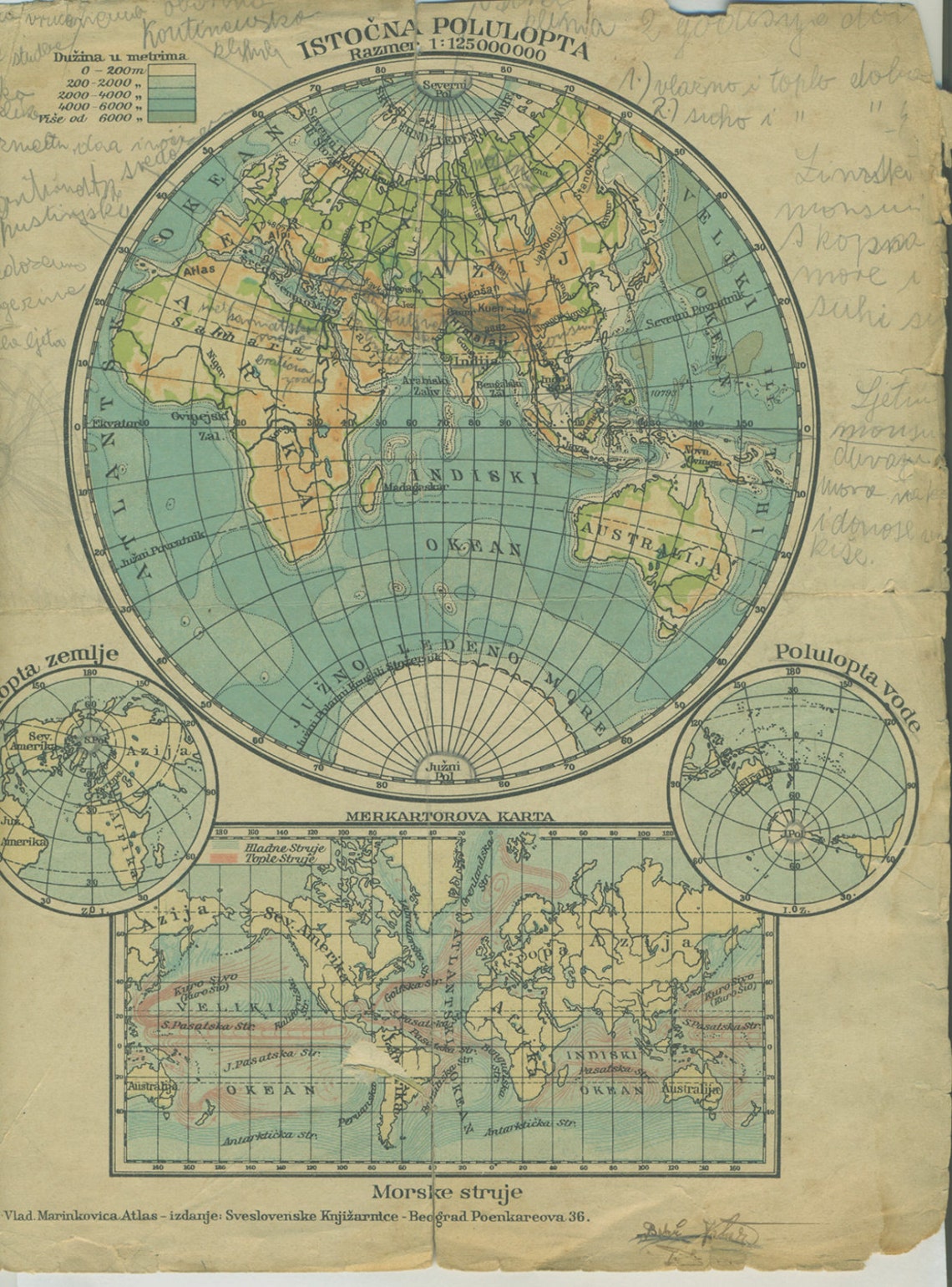 1930s Vintage World Hemispheres Map - Etsy