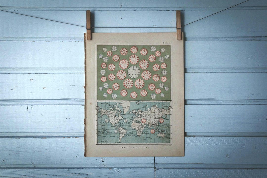 1895 Vintage World Time Zones Map - Etsy