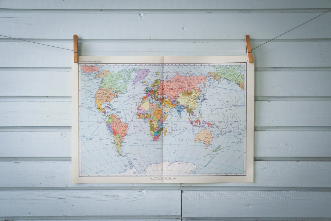 1967 Vintage World Map - Etsy