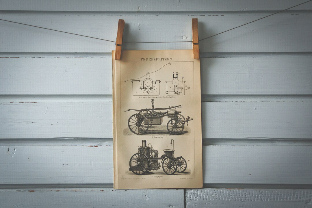 1887 Vintage Firefighting Vehicles Lithograph Illustration - Etsy