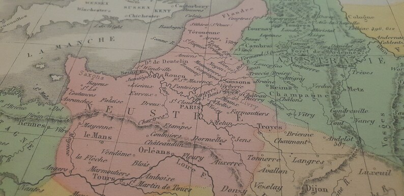 1880 Vintage Merovingian France & Carolingian Empire Map - Etsy