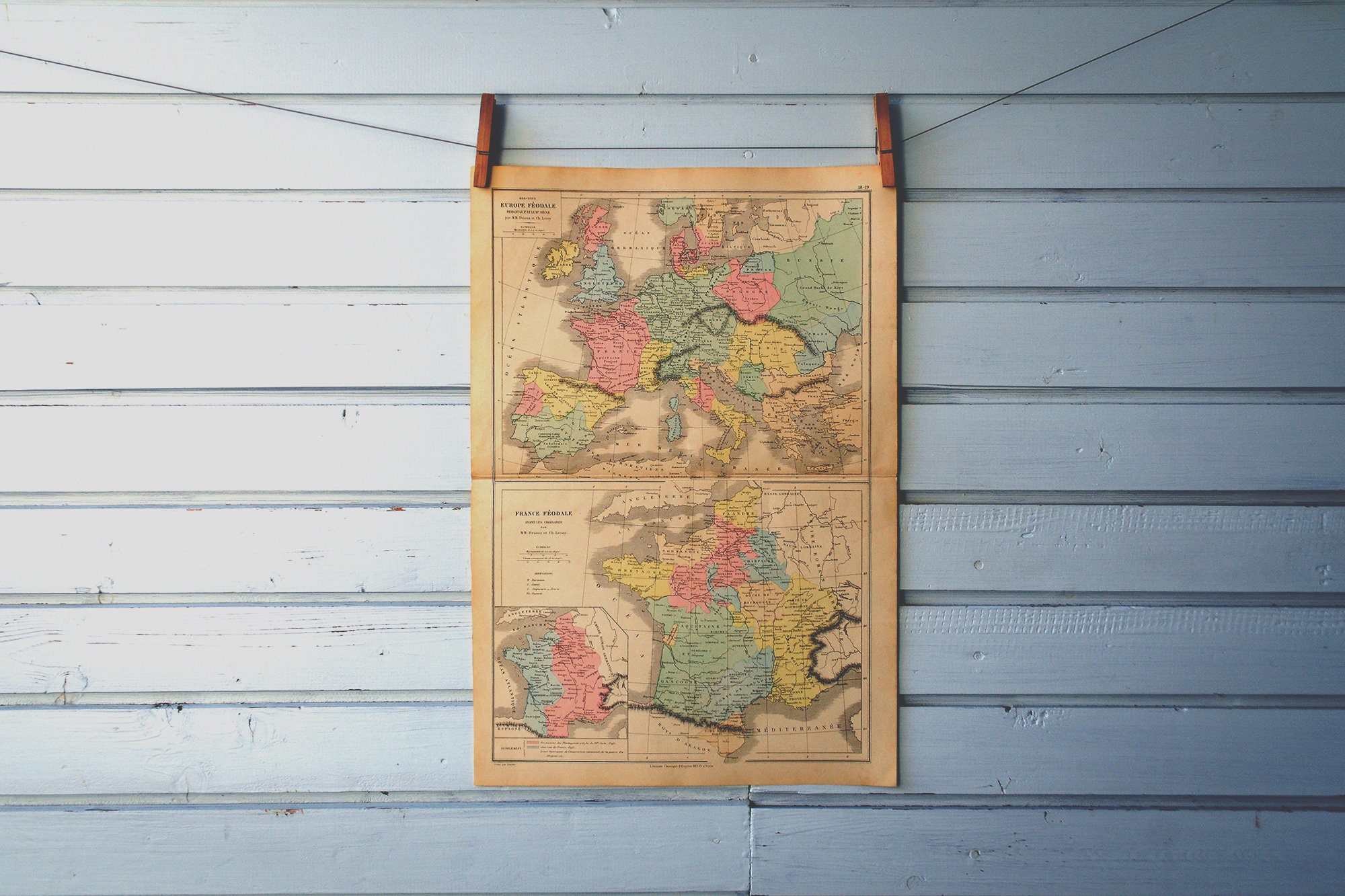 1886 Vintage Feudal Europe & France Map