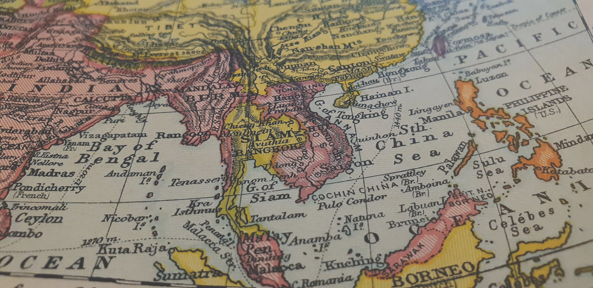 1930s Vintage Map of Asia