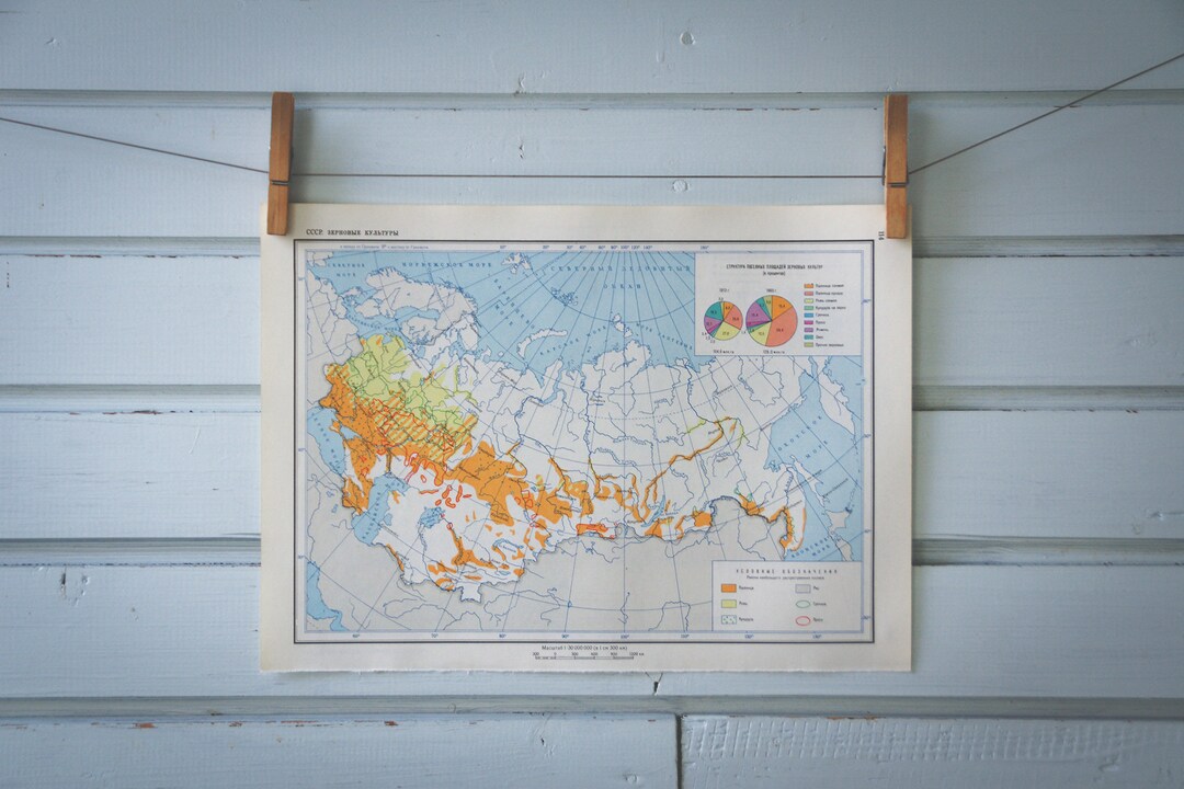1967 Vintage USSR Grain Industry Map - Etsy